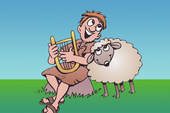 Shepherd-with-harp-and-happy-cartoon-sheep - Parker United Methodist Church
